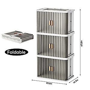 Folding Storage Bins with Lids - Collapsible Storage Bins with Wheels for Closet Organizers Large Capacity Stackable Storage Box for Home Organizing Clothes, Bedroom, Car Trunk, Dorm (60L - 3Pack, Grey)