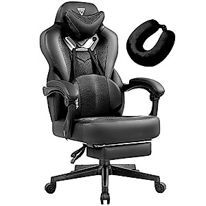 Vigosit Gaming Chair with Footrest, Mesh Gaming Chair for Heavy People, Ergonomic Reclining Gamer Computer / PC Chair with Massage for Adult, Big and Tall Office (Dark Grey)