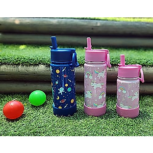 CHILLOUT LIFE 17 oz Kids Insulated Water Bottle for School with Straw Lid Leakproof and Cute Waterproof Stickers, Personalized Stainless Steel Thermos Flask Metal Water Bottle, Blue Space