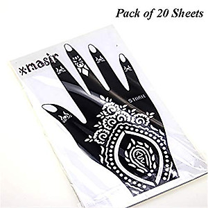 XMASIR Henna Tattoo Stencil Kit/Temporary Tattoo Template Set of 20 Sheets, Indian Arabian Tattoo Stickers Mehndi Stencils for Hand Body Art