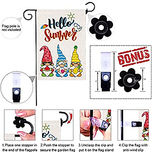 Seasonal Garden Flag Set of 12 Spring Garden Flags 12x18 Double Sided Summer Garden Flag Gnome Patriotic Garden Flag Welcome Yard Flag Small Burlap Garden Flags for Outside w/Anti-Wind Clip & Stopper