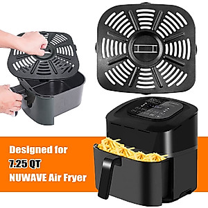 Air Fryer Grill Pan for Nuwave Brio, Replacement 6 IN 1 8QT 7 IN 1 7.25 QT Air Fryer Grill Plate Crisper Plate Rack Parts Accessories Tray with Rubber Bumper Tips for Square Nuwave Brio Air Fryer Oven