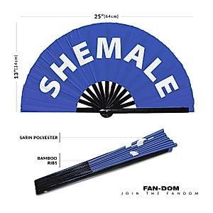 Shemale hand fan foldable bamboo circuit hand fan funny gag slang words expressions statement gifts Festival accessories Rave handheld Circuit event fan Clack fans (Blue)