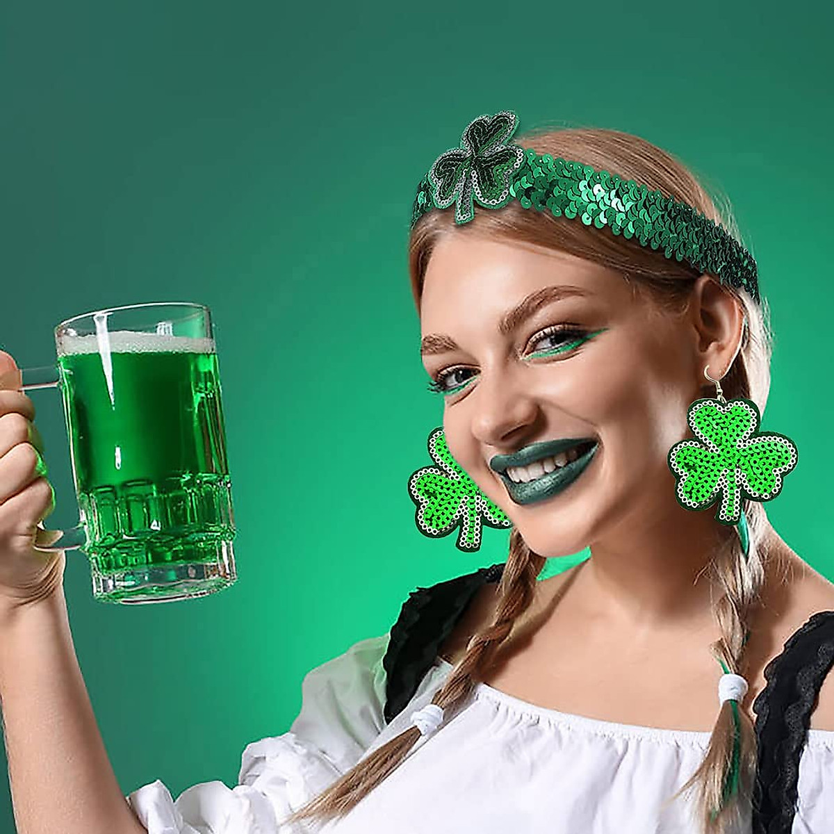 St. Patrick's Day Earrings Green Shamrock Dangling Earring for Women Handmade Glitter Lucky Shamrock Drop Dangle Earrings Headband Irish Holiday Jewelry Gift(st patricks earrings)