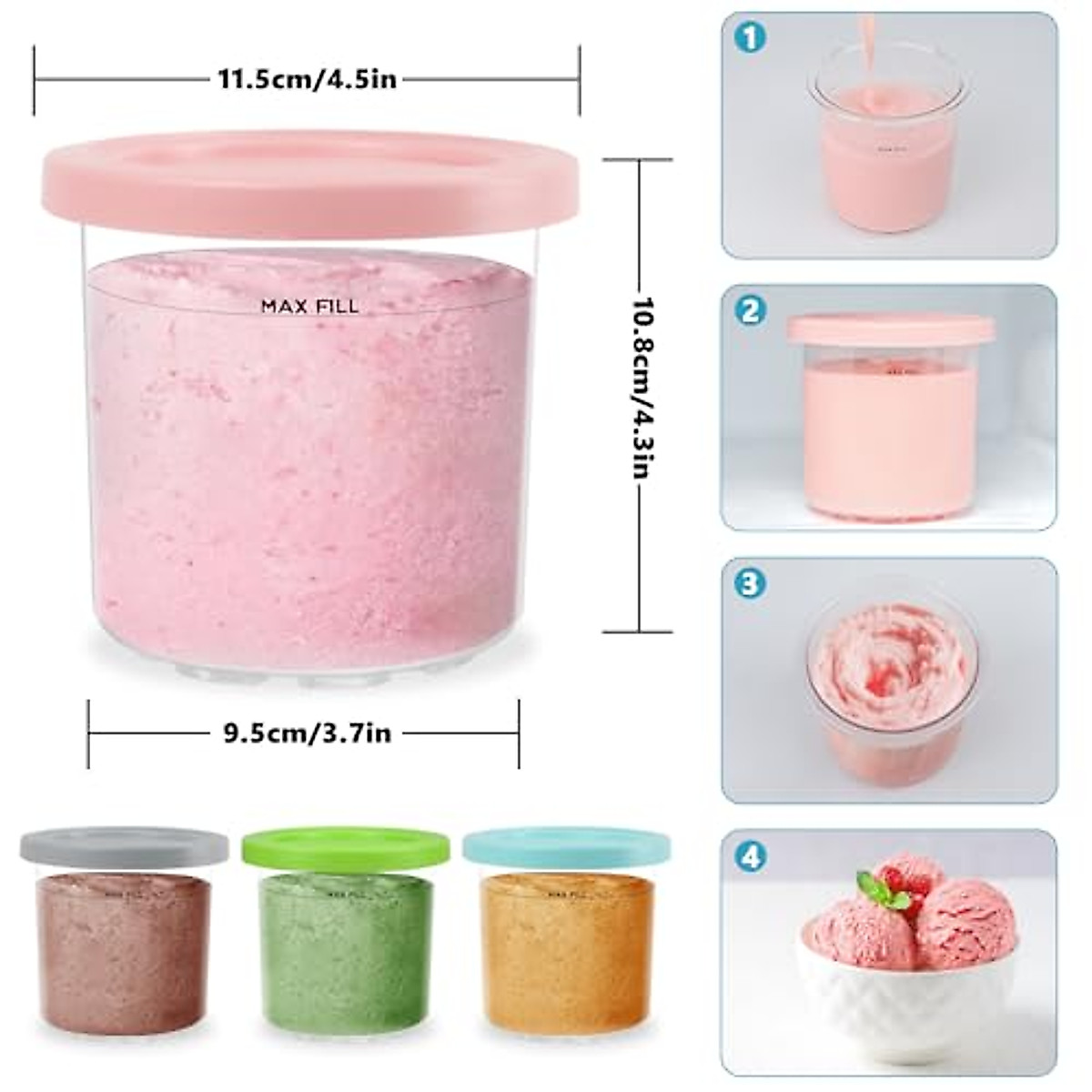 Nepfaivy Containers Replacement for Ninja Creami Pints and Lids - 4 Pack 16oz Creami Pint Containers Compatible with NC299AMZ & NC300s Series Ninja Ice Cream Maker, Creamy Pints Dishwasher Safe