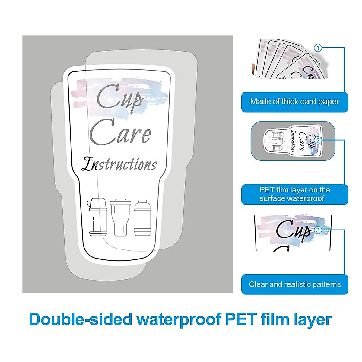 KIUKIUO 240 PCS Tumbler Care Instructions Cards Packaging Customer Direction Card for Tumbler, Cup, Mug Small Business Online Shop Owner 3.5 x 2 Inch (cup shape)