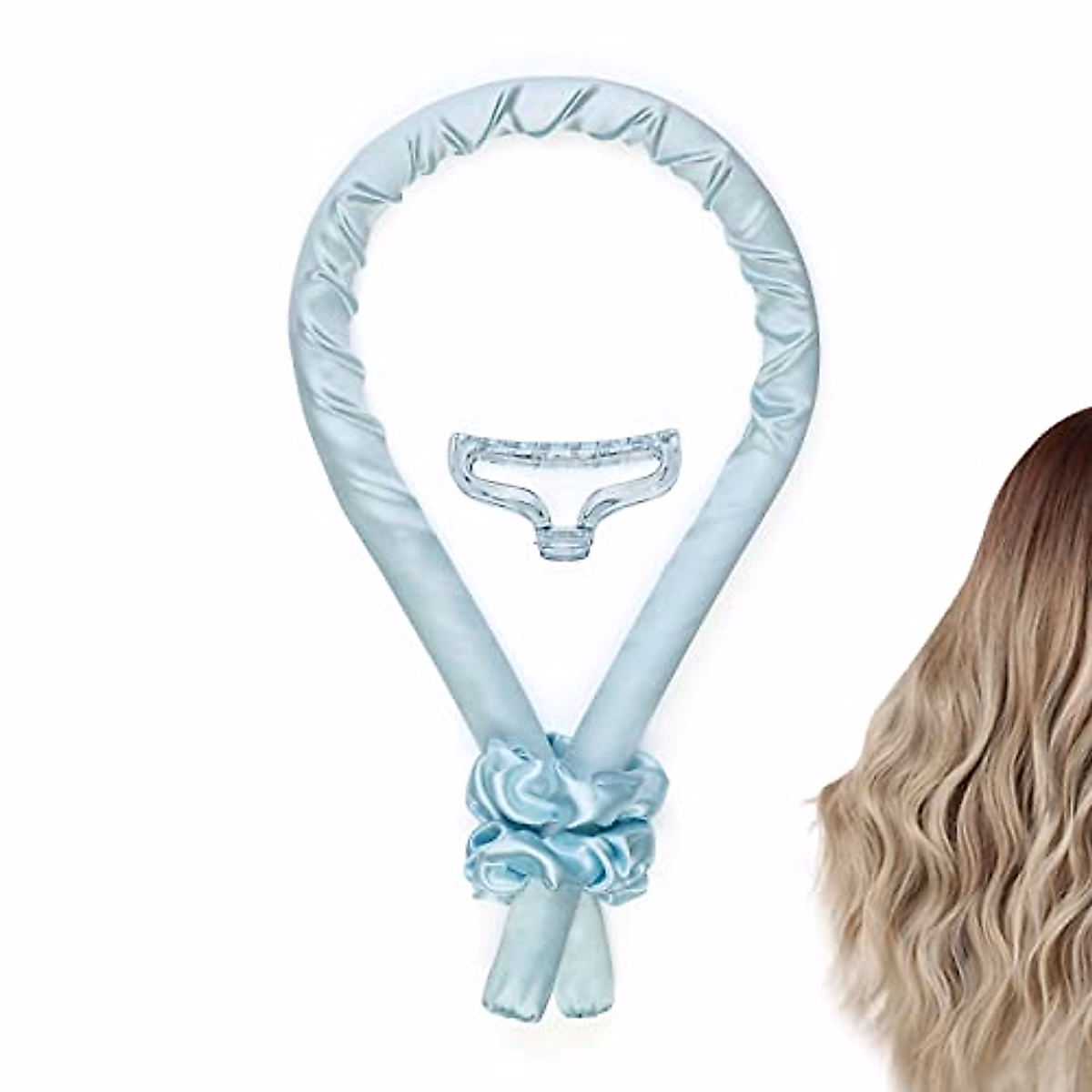 NUXARO TikTok Satin Heatless Hair Curler Headband for Long and Medium Hair Will Create Beautiful Curls the Set Includes a Curling Rod Wave with 2 Hair Ties and 1 Claw Clip (Blue)