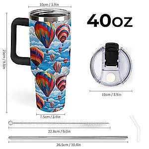 Hot Air Balloons 40 Oz Stainless Steel Cup Travel Tumbler with Handle and Straw Lightweight Coffee Mug for Home Office