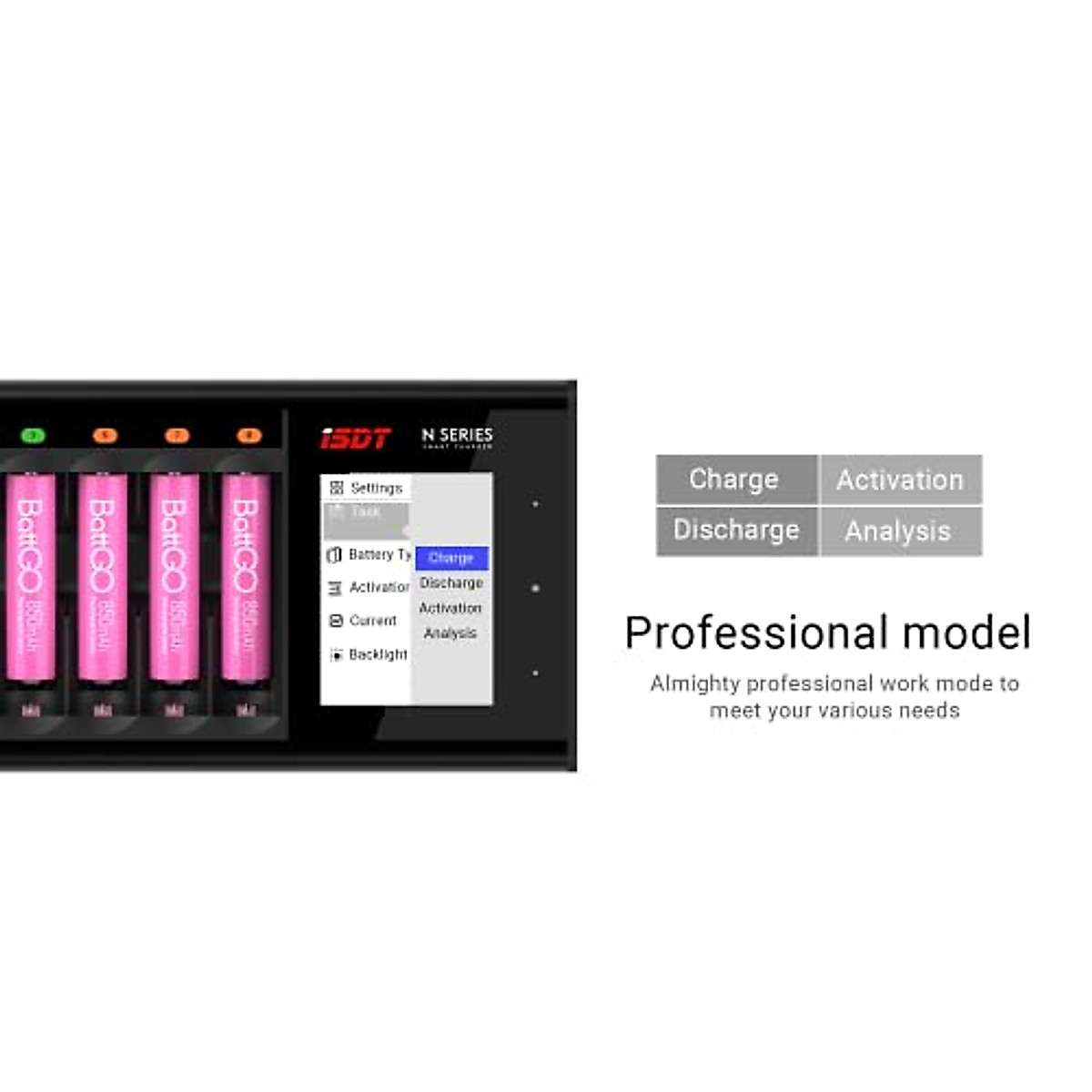 ISDT LCD Display Universal Battery Charger N8 8-Slot Speedy Smart Battery Fast Charger for Rechargeable Batteries AA AAA Li-lon LiHv Ni-MH Ni-Cd Nizn LiFePO4