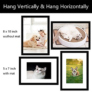 BOANKODU 8x10 Picture Frame Set of 2, Made of High Definition Transparent Plastic for 5x7 with Mat or 8x10 Without Mat, Wall Mounting Photo Frames, Black