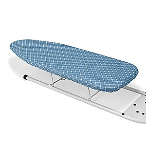 Duwee 12"x32" Heat Resistance Metallic Table Top Ironing Board Cover Durable Thicken Felt Material Padding, with Elastic Cord, Easy to Handle and Fits Board Beautifully (Blue White B)