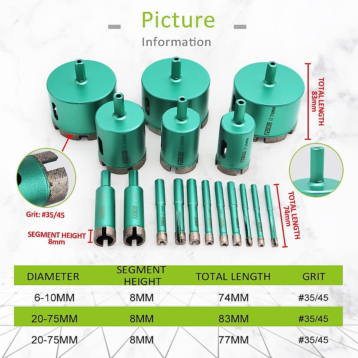FACHLICH Diamond Core Drill Bits - 1/4" Granite Drill Bits 10pcs 6mm Porcelain Drill Bits Wet Drilling for Marble Granite Artificial Stone Ceramic Tile