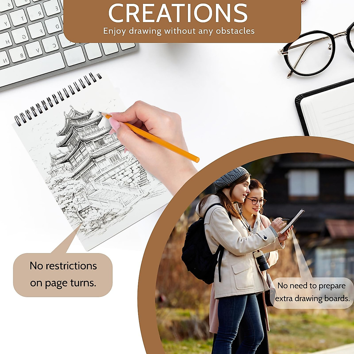 Utron 2 Pack Sketch Book, 5.8” x 8.3” Small Sketch Pad,100GSM/68LB Sketchbook for Drawing, A5 Drawing Paper, Thick Small Drawing Notebook for Painting Beginner, Artist (50 Sheets/Pack)