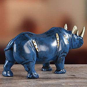 BRASSTAR Resin Blue Rhino Statue Wildlife Rino Animal Figurine Collectible 10.6" Length Gift Home Office Decor TQZDPT007