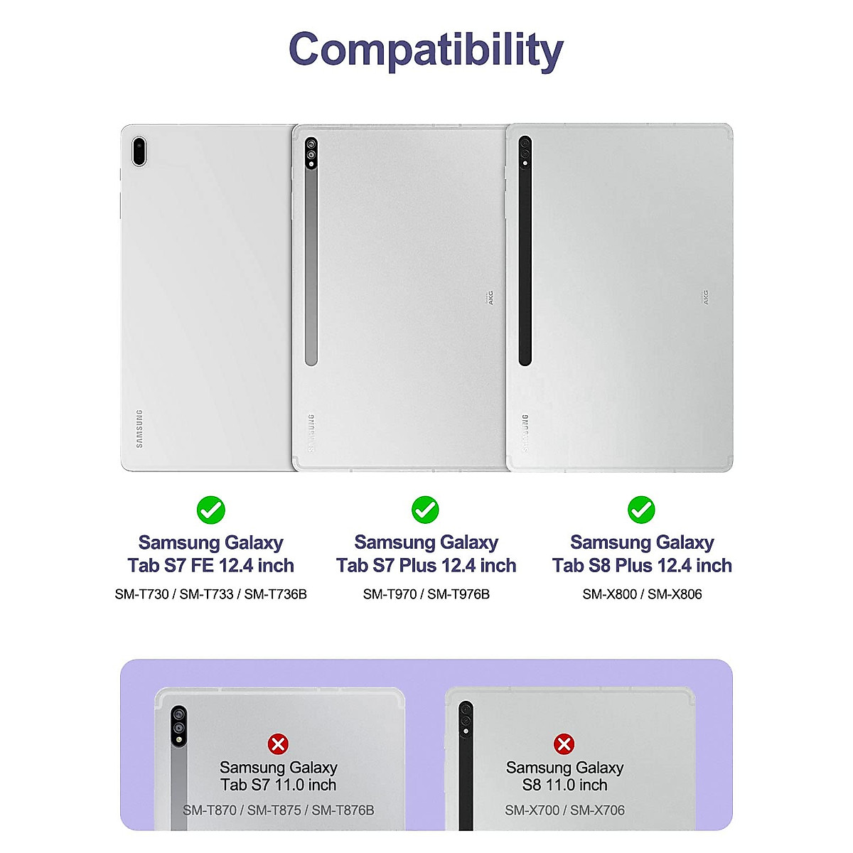 ONPINT Leather Case for Samsung Galaxy Tab S8 Plus/ S7 Plus/ S7 FE 12.4-inch, Built-in Screen Protector Folio Tablet Cover Magnetic Trifold Stand with S-Pen Holder for Women Men Cute, Lavender