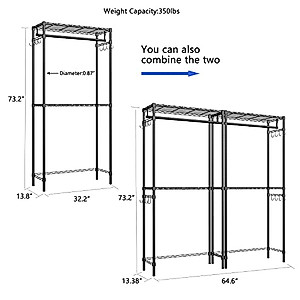 Xiofio Over The Washer and Dryer Storage Shelf 2 Tier Adjustable Height Shelving Units and Side Hook Laundry Shelves Used for Bathroom Bedroom Balcony Drying Rack Towel Rack Handbag Rack ，Black