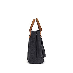 JeHouze Women canvas bags retro casual work handbags Tote lightweight top handle purses (Black)