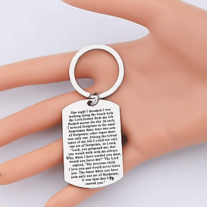 Footprints in The Sand Prayer Key Poems Quote Gift When You Saw Only One Set of Footprints It was Then That I Carried You Key (Dog tag Keychain)