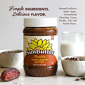 SunButter® Chocolate Sunflower Seed Butter (1 Jar | 16 oz) - Healthy, Low-Sugar, Protein-Packed Spread for Breakfast, Desserts, Snacks & More