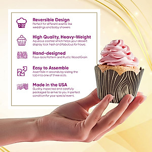 Wood Grain Cupcake Wrapper, Woodland Wood Themed - Wild One Birthday Decoration, Nature Cupcake Party Decor Supplies for Baby Shower, Brunch, Wedding, Dessert Skirtz-Confetti Couture (36)