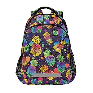 JHKKU Backpack Colorful Pineapples School Bags Teen Personalized Bookbag, Casual Shoulders Bag Lightweight Travel Laptop Backpacks for Boys Girls