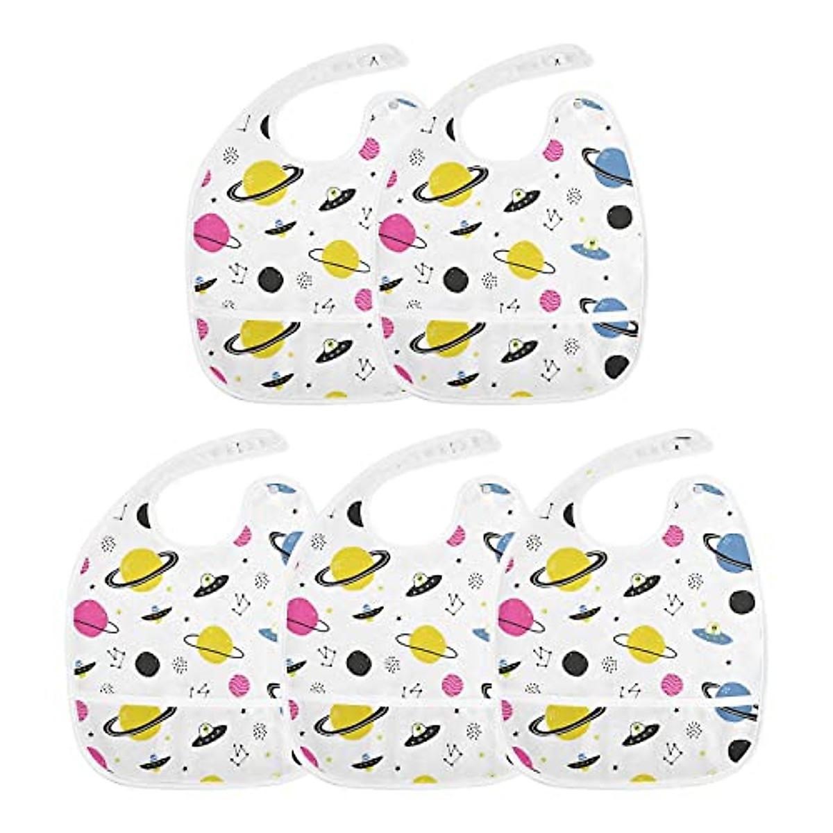 Kigai Cosmos Ufo Alien Baby Bibs for Baby Boy Girl, Waterproof Soft Cotton Washable Feeding Bibs Adjustable Snaps, Scraps Pocket, 2 Pack