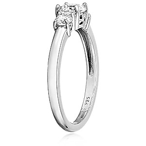 Amazon Essentials Platinum-Plated Sterling Silver Round 3-Stone Ring made with Infinite Elements Cubic Zirconia (2 cttw), Size 8 (previously Amazon Collection)