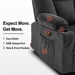 MCombo Power Reclining Sofa with Heat and Vibration,USB Ports, Cup Holders,3-Seat Dual Recliner Sofa with Console for Living Room 6035 (Grey)