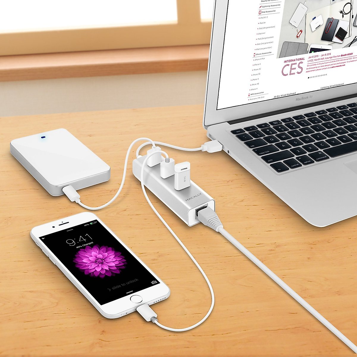 Macally 3-Port USB 3.0 Portable Data Hub with Ethernet Network Lan Adapter for Macbook Pro / Air, Mac Pro / mini, iMac, XPS, Surface Pro, Notebooks, Desktop PCs, USB Flash Drives, etc. (U3HUBGBA)