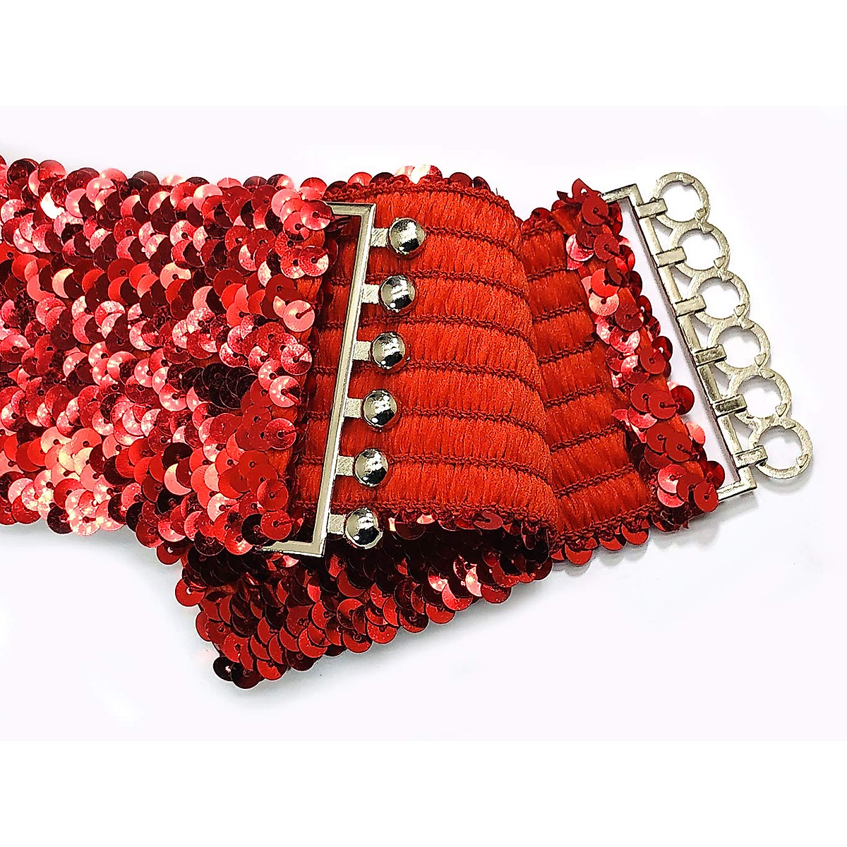 CRIZAN Womens Sequins Dance Dress Belly Chain Body Chain Jewelry (red gold silver)