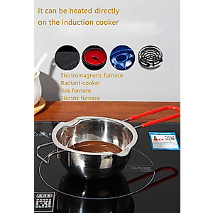 Stainless Steel Double Boiler Pot, 600ML Updated Melting Pot with Silicone Spatula for Melting Butter,Chocolate, Candy, Cheese and Caramel (Red)