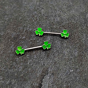 Body Candy 14G Womens Nipplerings Piercing Steel 2Pc Smile Shamrock St Patricks Mens Nipple Ring Set 9/16"