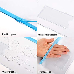 LABUK 25pcs Poly Zip Envelope, 9 x 4.7 Inches, Clear Pencil Pouch with Label Plastic Reusable Envelopes with Zipper, A6 Pencil Bags for Cash Money School Office Supplies, Muti-Color