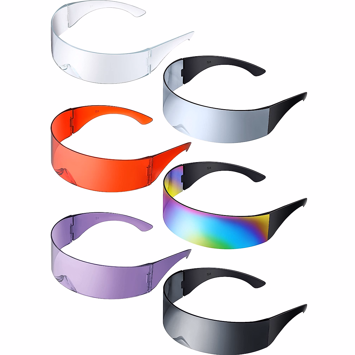 Honoson 6 Pieces 80s Futuristic Cyclops Visor Sunglasses with Semi Translucent Back to Future Inspired Costume Futuristic Wrap Visor Sun Glasses for Men Women Cyclops Futuristic Style