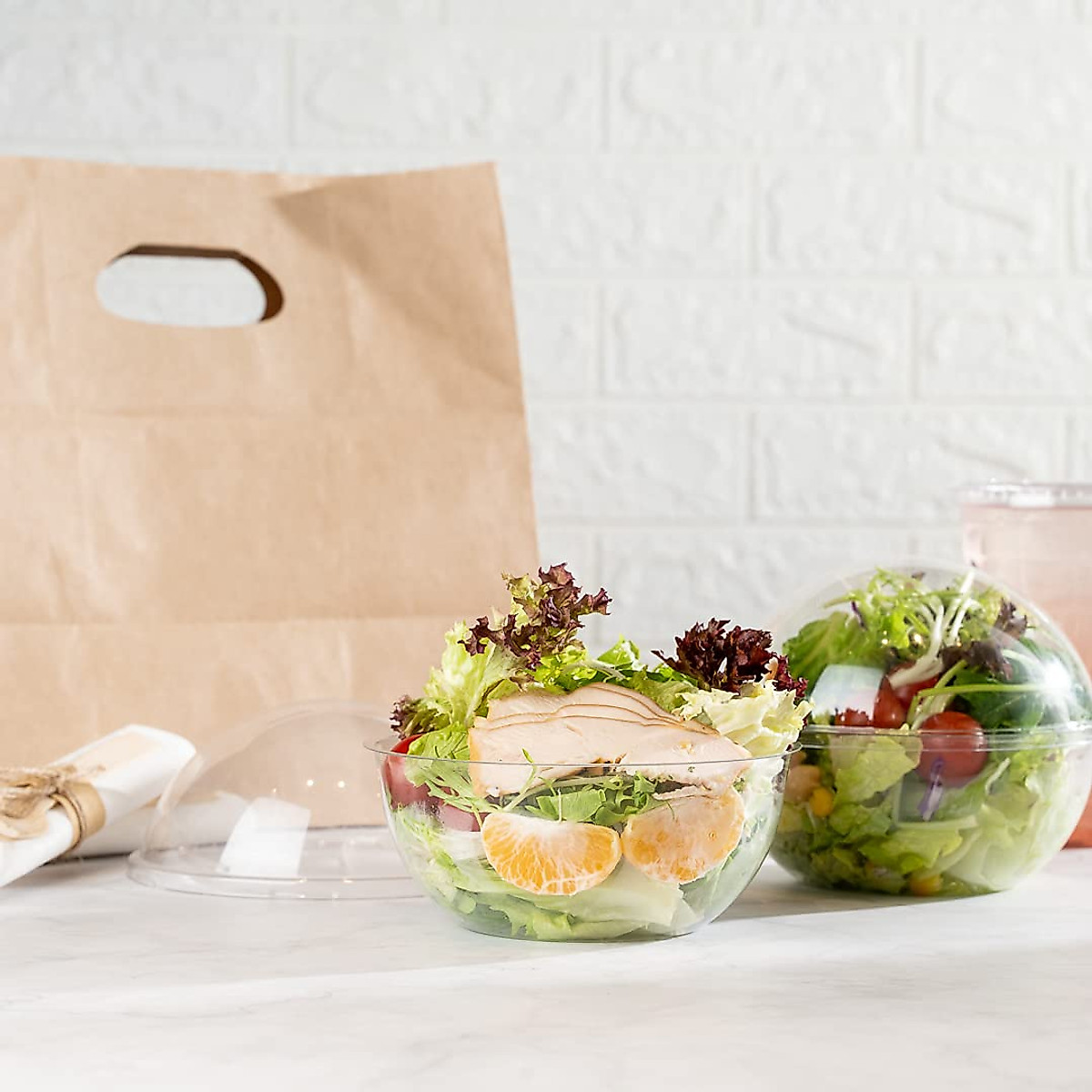 Thermo Tek 21 Ounce Salad Containers With Lids, 50 Sphere To Go Bowls With Lids - Airtight Dome Lids, Lightweight, Clear Plastic Disposable Salad Bowls With Lids, Keep Food Fresh, - Restaurantware