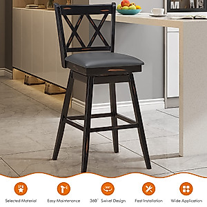 COSTWAY Bar Stool Set of 2, 360 °Swivel Counter Height 29.5 inch Bar Stool with Foot Rest Upholstered Cushion & Ergonomic Backrest, Premium Foot Rest & Sturdy Frame (4, Black + Grey)