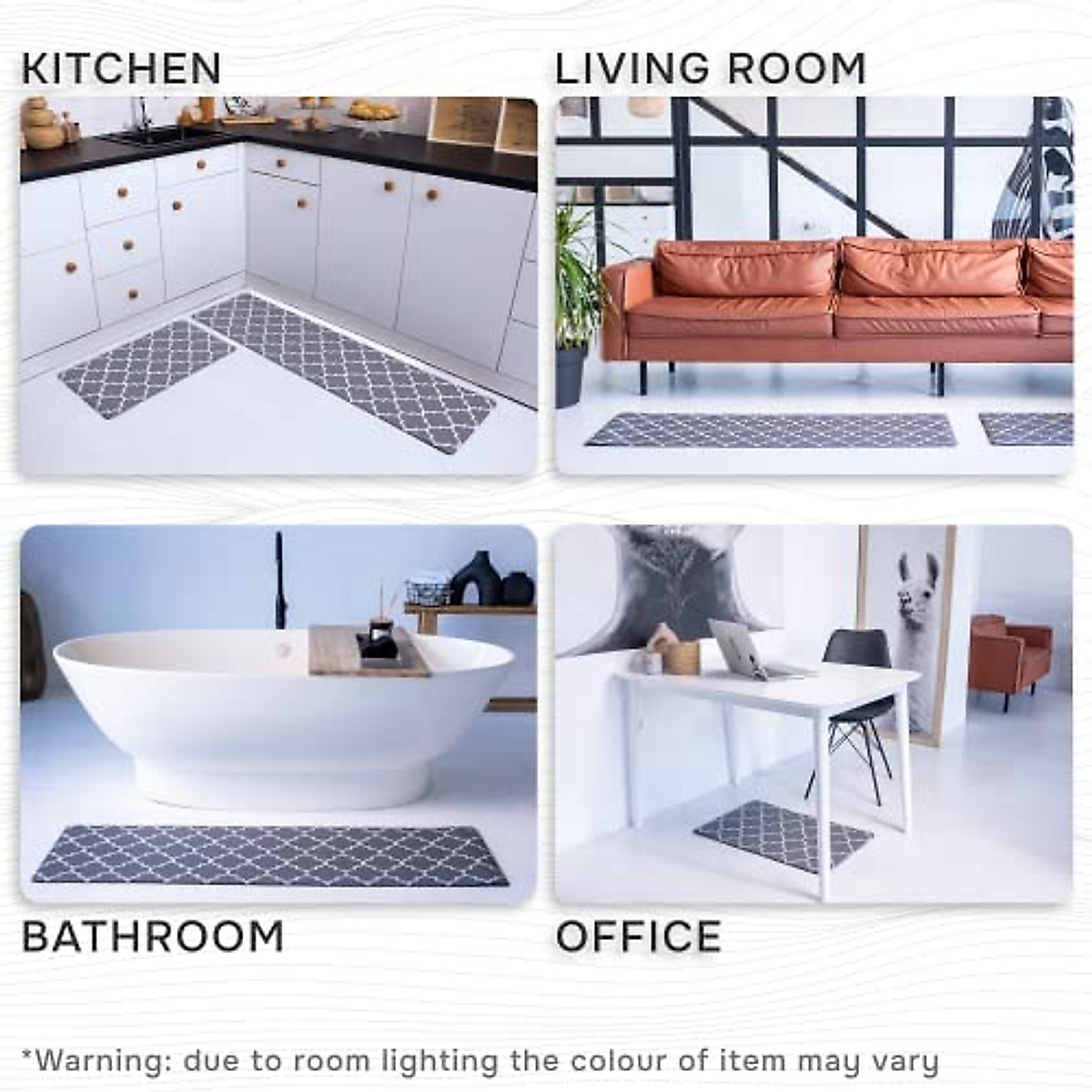 Homergy Anti Fatigue Kitchen Mats for Floor 2 PCS, Memory Foam Cushioned Rugs, Comfort Standing Desk Mats for Office, Home, Laundry Room, Waterproof & Ergonomic, 17.3×30.3 & 17.3×59, Lantern Gray