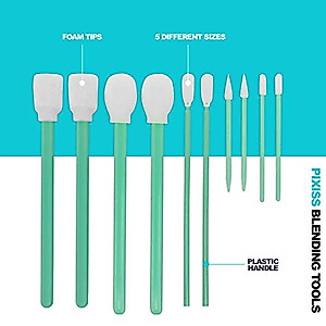 10 Pixiss Detail Alcohol Ink Blending Tools (5 Different Sizes), Foam Tips for Blending Inks, Chalks, Markers, Pencil, Charcoal on Yupo Paper and Other Mediums