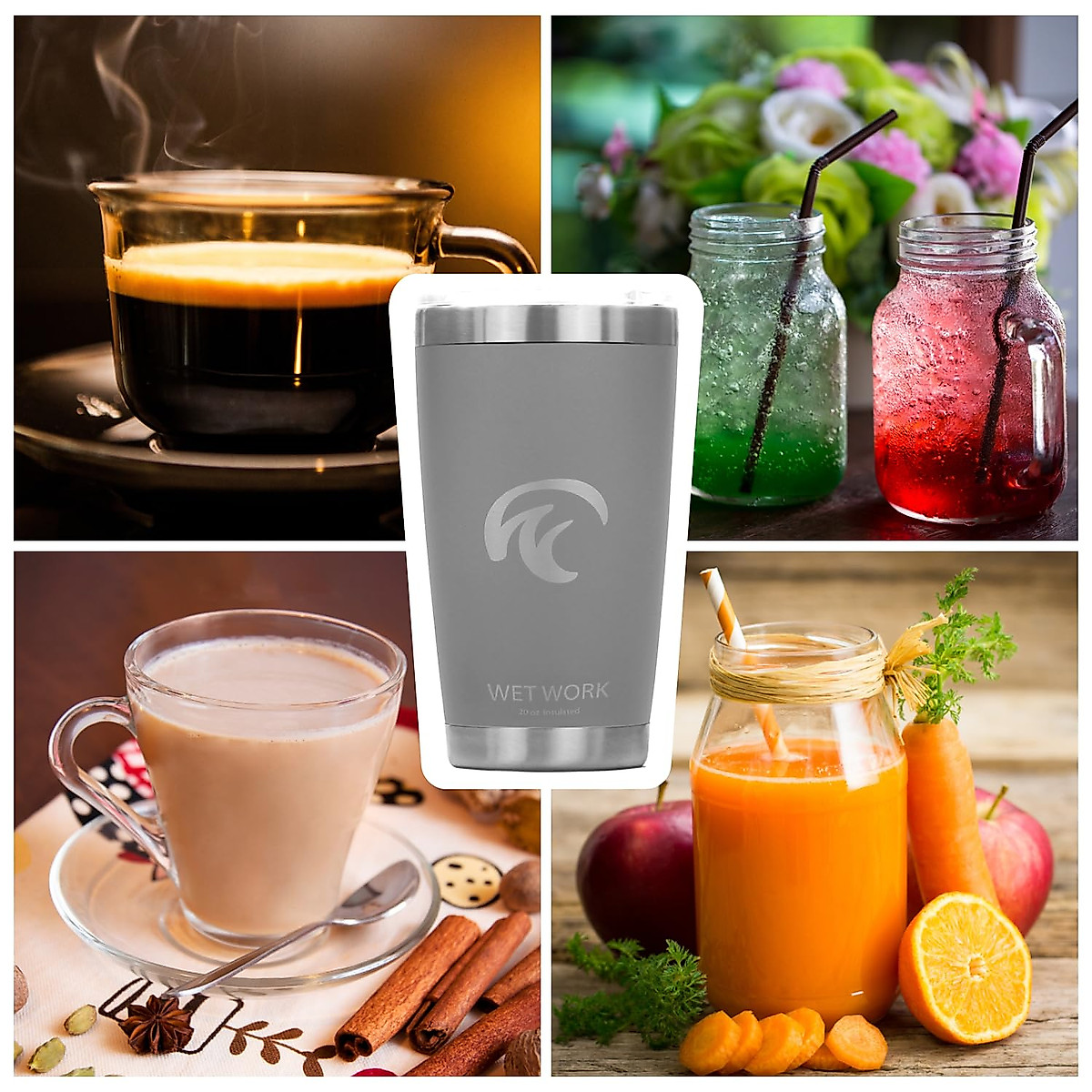 Wet Work Double Wall Tumbler 20 oz Made from Durable Stainless Steel for Hot and Cold Drinks - Insulated Travel Mug for Coffee Tea Wine with Leak Proof Lid for Travel Hiking Camping Gifts - Graphite