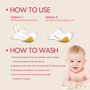 Damero 5-Layer Reusable Diapers Baby Inserts, 12PCS Cloth Diaper Inserts with an Extra Storage Bag