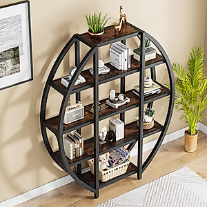 Tribesigns Etagere Bookcase, 5 Tiers Large Tall Oval Bookshelf, Industrial Wood Bookshelves Display Open Shelf Organizer for Living Room, Bedroom, Home Office