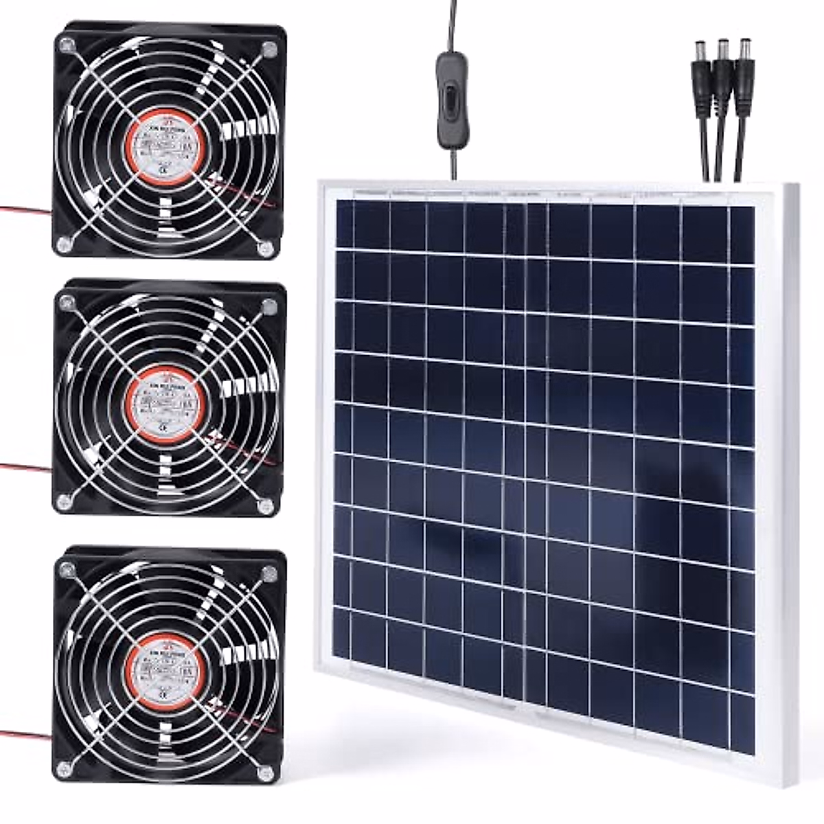 Fitinhot Solar Panel Fan Kit, Waterproof Solar Panel Powered Fan,15W 10V Solar Fan Outside, Portable Solar Exhaust Fan with 4m Cable for Chicken Coops,Pet Houses,Greenhouse,Window Exhaust(3pcs Fans)