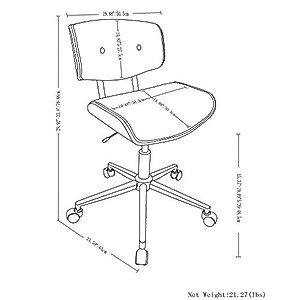 SIMPLIHOME Dax Mid Century Modern 22 Inch Swivel Adjustable Executive Computer Bentwood Office Chair in Black, Natural, For the Office and Study
