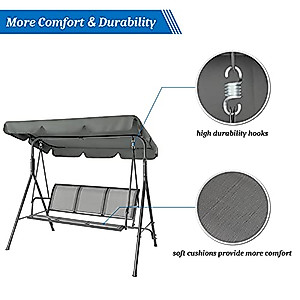 VINGLI Heavy Duty 550 LBS Upgraded 3 Person Outdoor Porch Swing with Stand, Adjustable Canopy Swing with Textilene Fabric & Steel Frame for Yard, Pool, Lawn, Indoors (Grey)