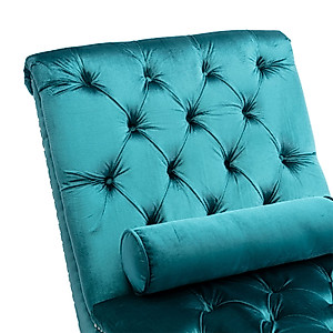 TRIPLE TREE Leisure Concubine Sofa with Acrylic Feet for Adults, Velvet Barrel Sofa with Lumbar Support Pillow, Traditional Design Chaise for Home Living Room, Bedroom, Reading Room, Office, Teal