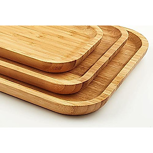 Bamboo Serving Platter Tray Cheese Charcuterie Decorative Bathroom Kitchen Dish Eco-Friendly Wood (Mini Small Medium, Natural Bamboo)