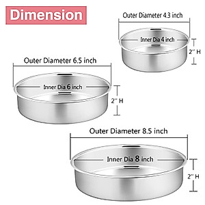 P&P CHEF Cake Pan Set (4” & 6” & 8”), Round Baking Layer Cake Pans, Stainless Steel Leakproof Bakeware Cake Tin for Birthday Weeding Tier Cake, Heavy Duty & Non Toxic, Mirror Finish & Dishwasher Safe