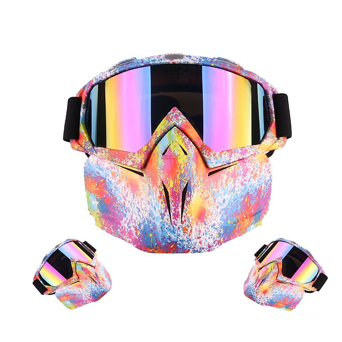 Eoncore Motorcycle Goggles Mask Detachable, Windproof Protect Padding Helmet Sunglasses Ski Goggles Road Riding UV Motorbike Glasses (Graffiti)