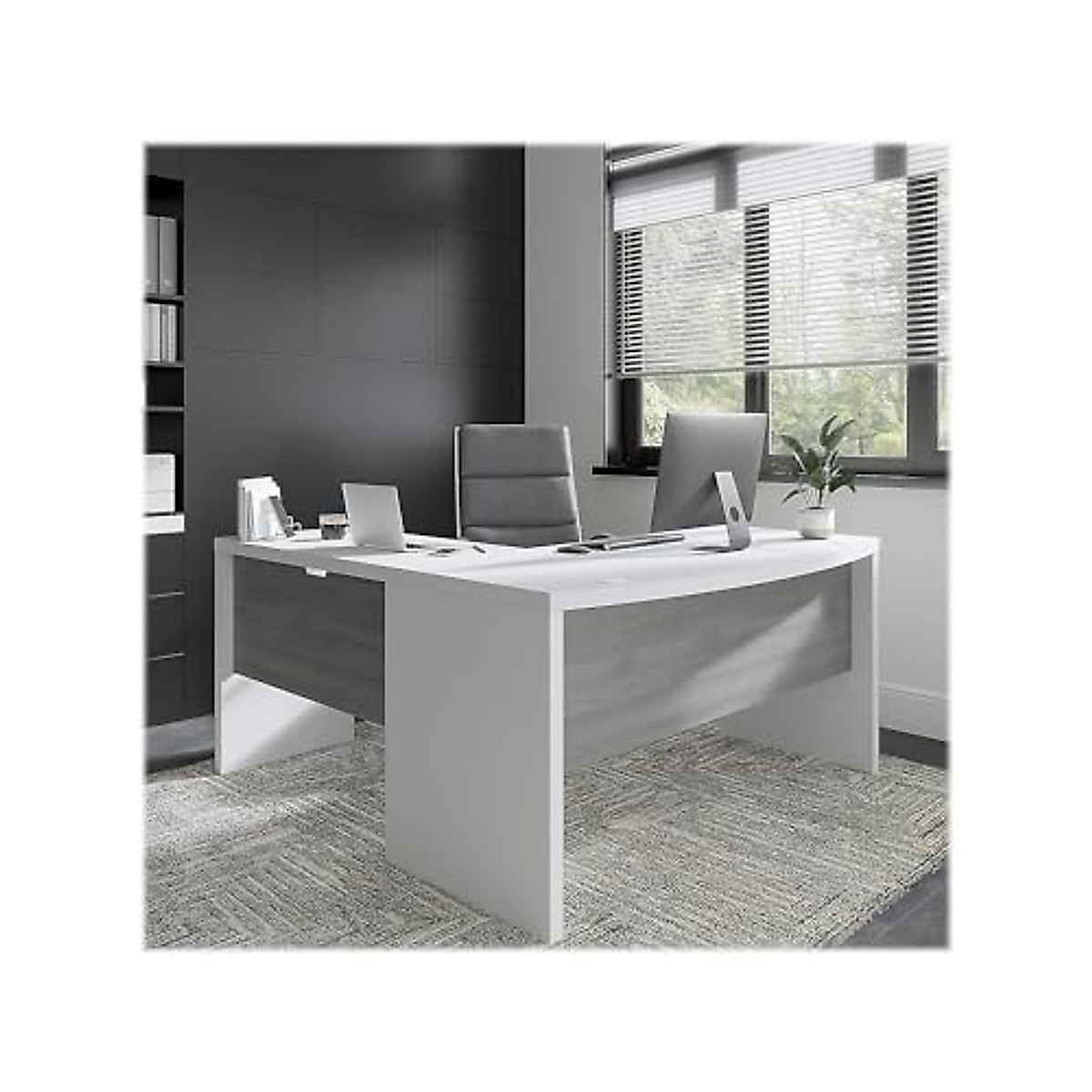 Bush Business Furniture Echo L Shaped Bow Front Office Desk in Pure White and Modern Gray, Modern Computer Table for Home or Professional Workspace