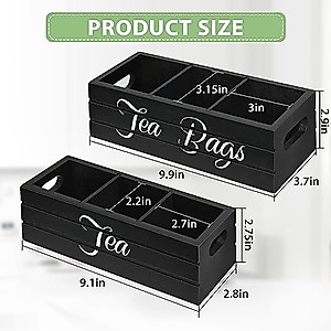 Tea Bag Organizer Set of 2, Wooden Tea Box with Handle, Tea Bag Holder for Tea Storage, Coffee Bar Accessories and Organizer, Tea Caddy Chests Container for Counter Cabinet, Sugar Packet Holder(Black)